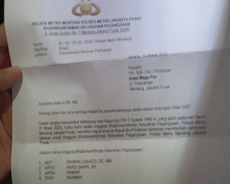 Surat Permohonan THR Diduga dari Polsek Metro Menteng Viral di Media Sosial | Inilahkoran.id